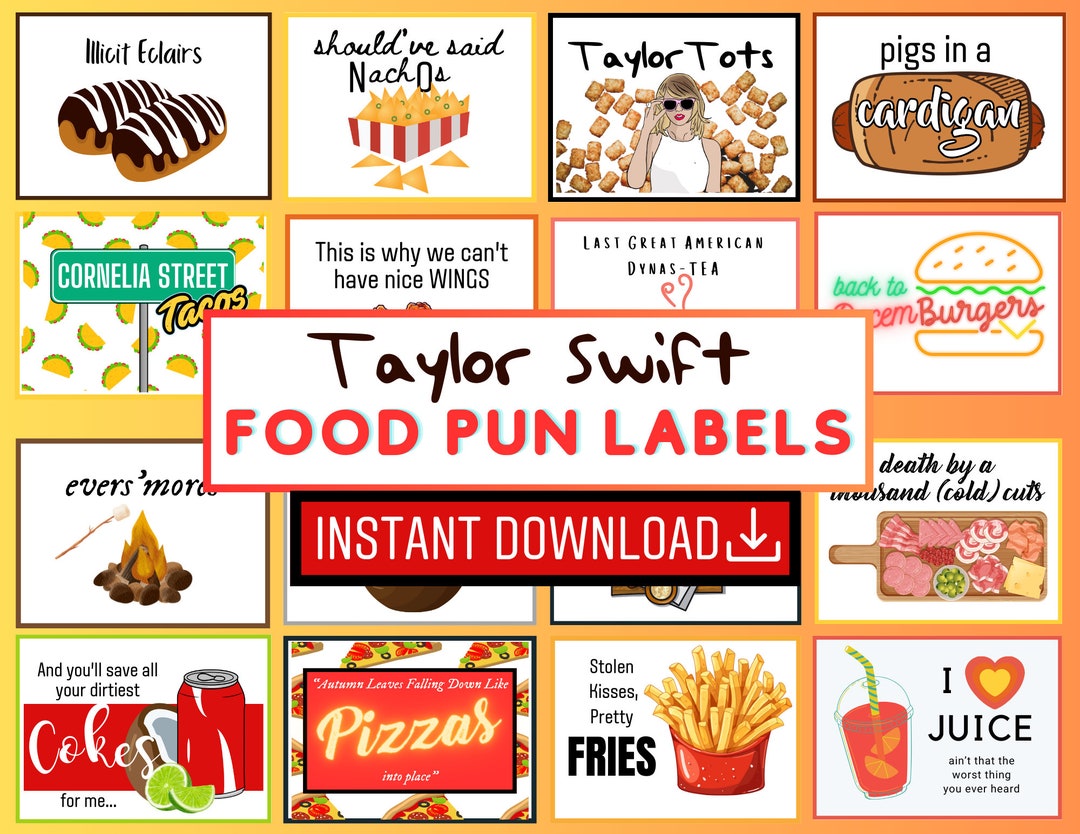 Taylor Swift Food Pun Labels Taylor Swift Party Foods Funny Taylor ...