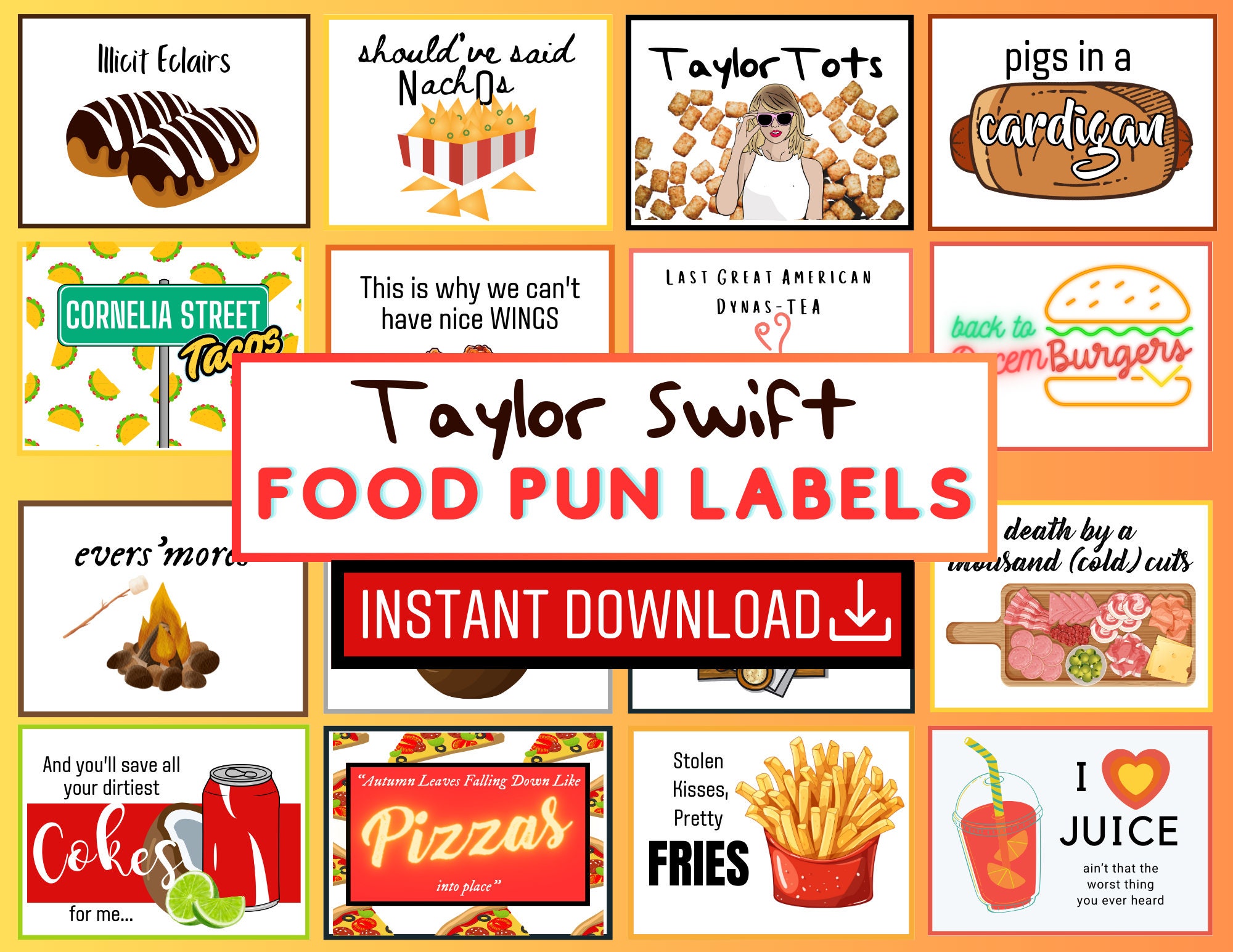 Taylor Swift Food Pun Labels Taylor Swift Party Foods Funny Taylor ... Taylor Swift Food Pun Labels Taylor Swift Party Foods Funny Taylor ...