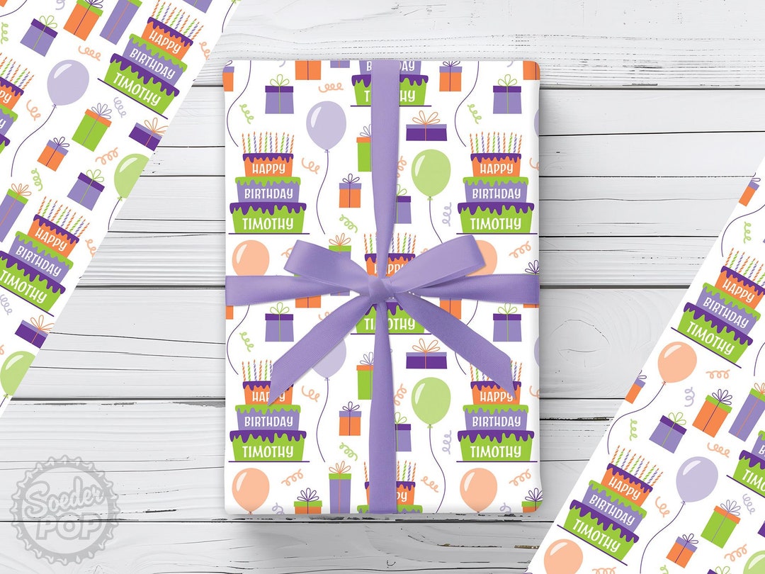 Personalized Birthday Wrapping Paper, Birthday Name Gift Wrap, Happy ...