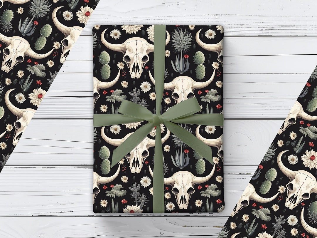 Western Gothic Skull Wrapping Paper, Desert Lover Cottagecore Gift Wrap ...