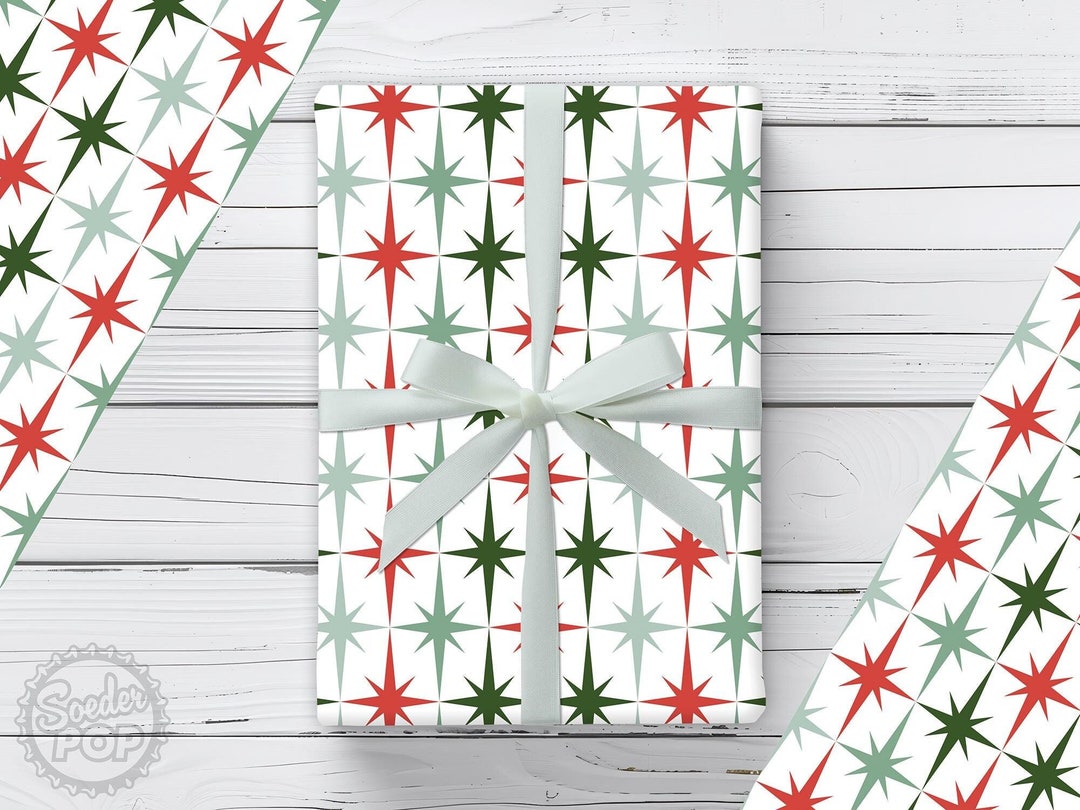 Christmas Star Wrapping Paper, Mid-century Modern Retro Gift Wrap ...
