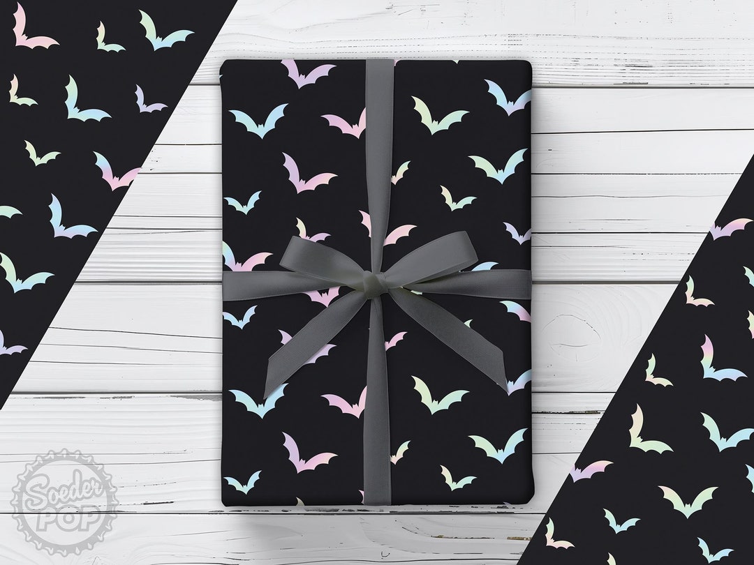 Pastel Goth Bats Wrapping Paper, Halloween Birthday Gift Wrap, Vampire ...