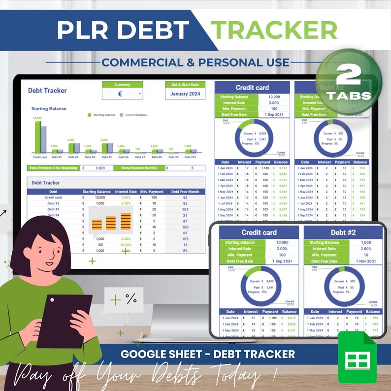 PLR Debt Snowball Tracker Spreadsheet | Debt Payoff Tracker | Debt Tracker Google Sheet | Debt ...