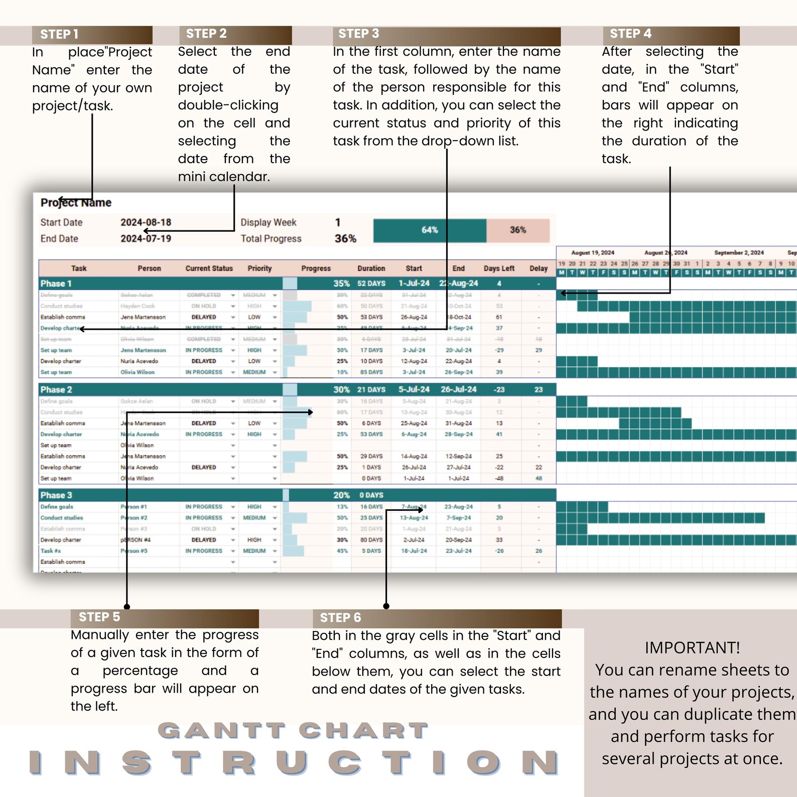PLR Gantt Chart Spreadsheet Google Sheet Plr Project Template Plr ...