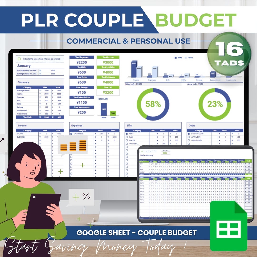 PLR Couple Budget Planner Spreadsheet Budget Template Plr Resell Rights ...