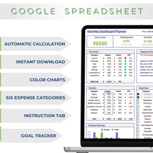 Monthly Budget Planner Google Sheet Budget Expenses Tracker Finance ...