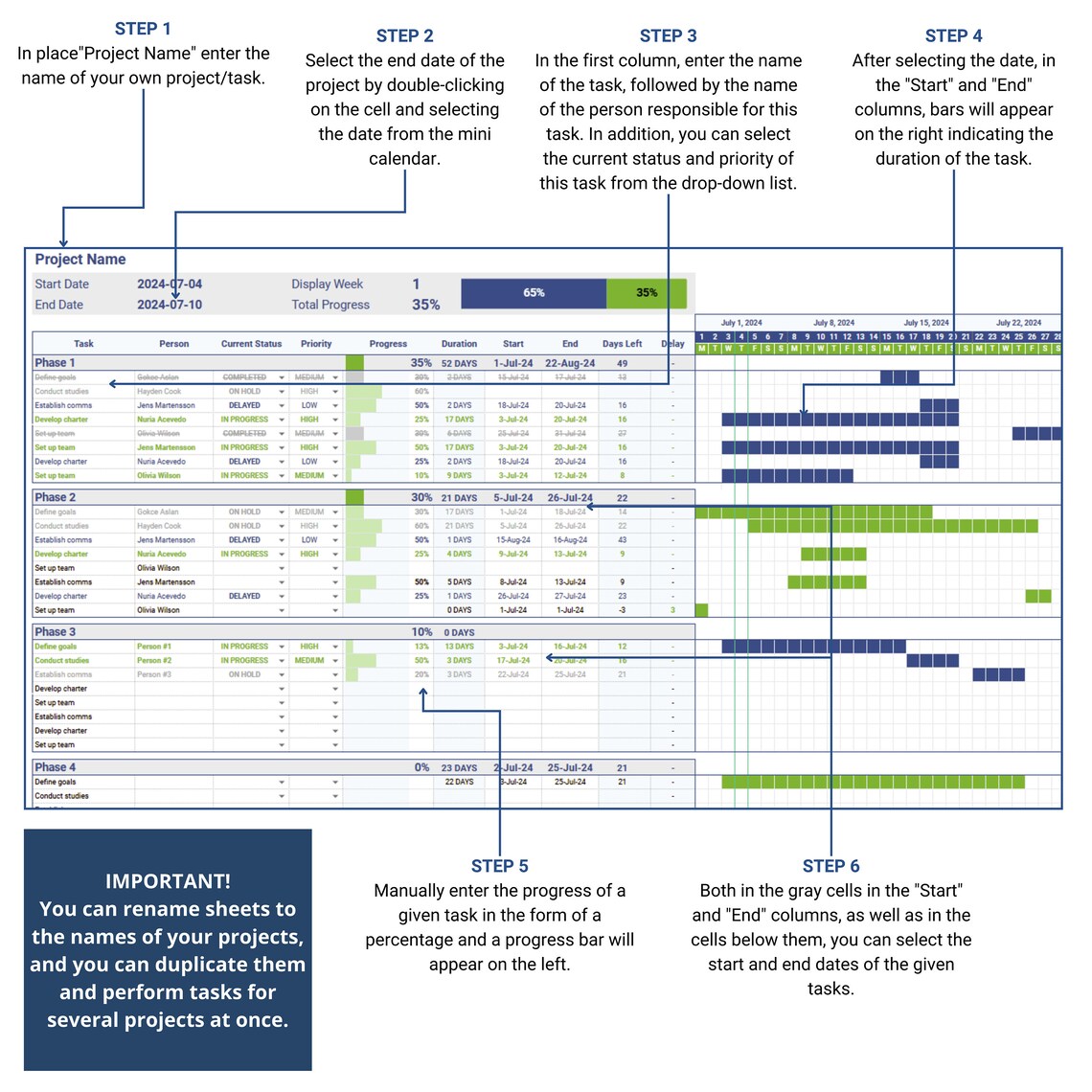 PLR Gantt Chart Google Sheet | Project Planner Google Sheet | Project ...
