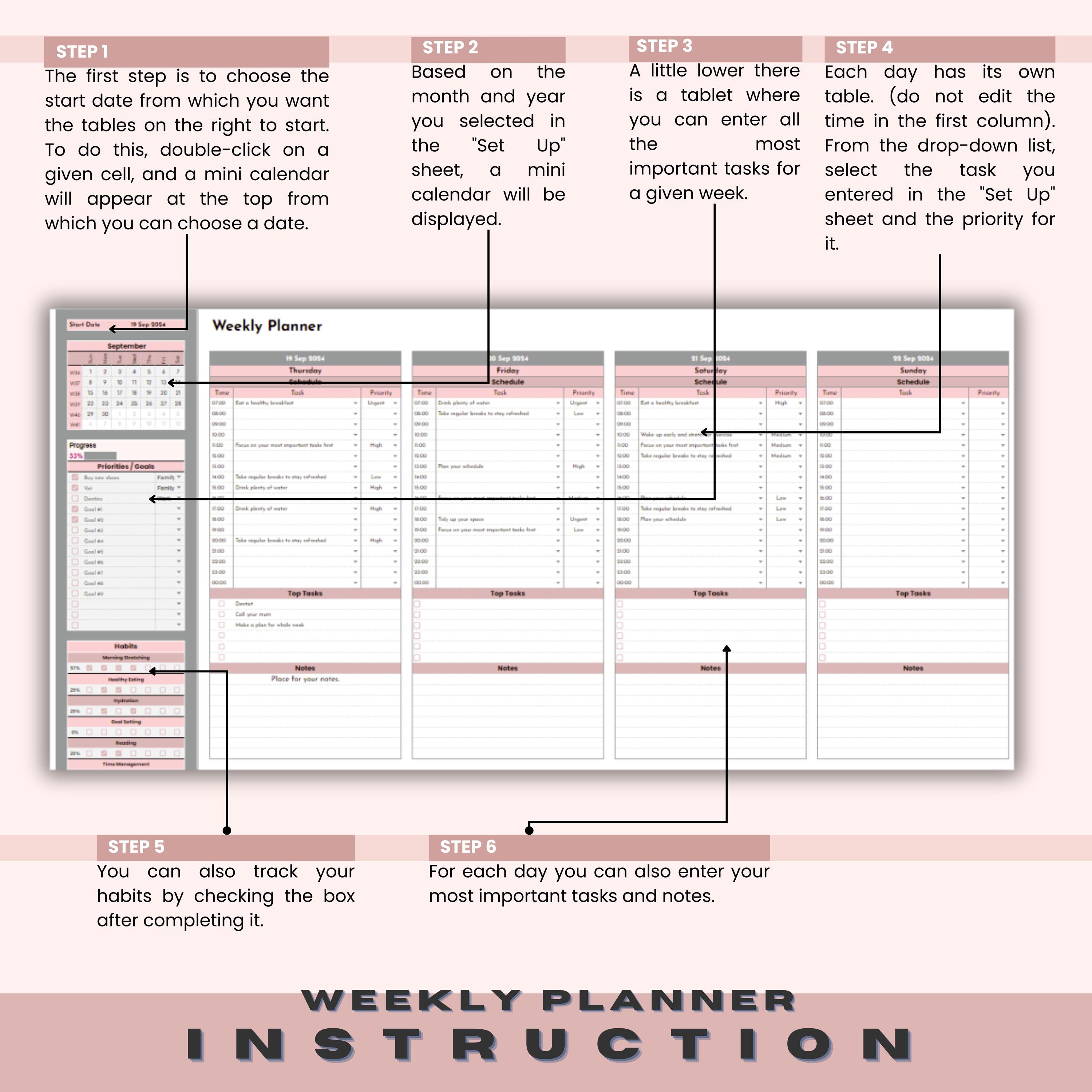PLR Weekly Planner Spreadsheet Master Resell Rights Planner PLR Digital ...