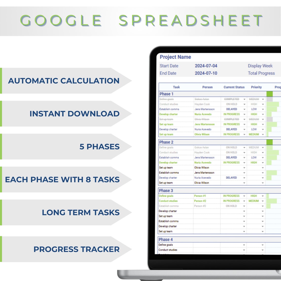 PLR Gantt Chart Google Sheet | Project Planner Google Sheet | Project ...
