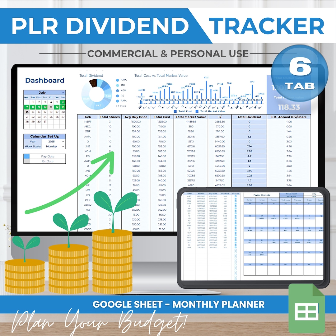 Dividend Tracker Google Sheet Template: PLR Master Resell Rights - Etsy