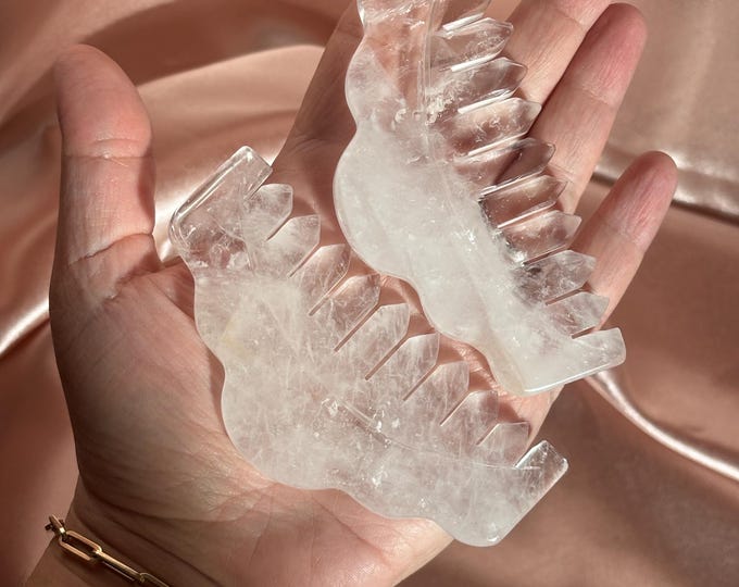 Clear Quartz Comb, Head Massager, Hair Oil Application Tool, Scalp ...