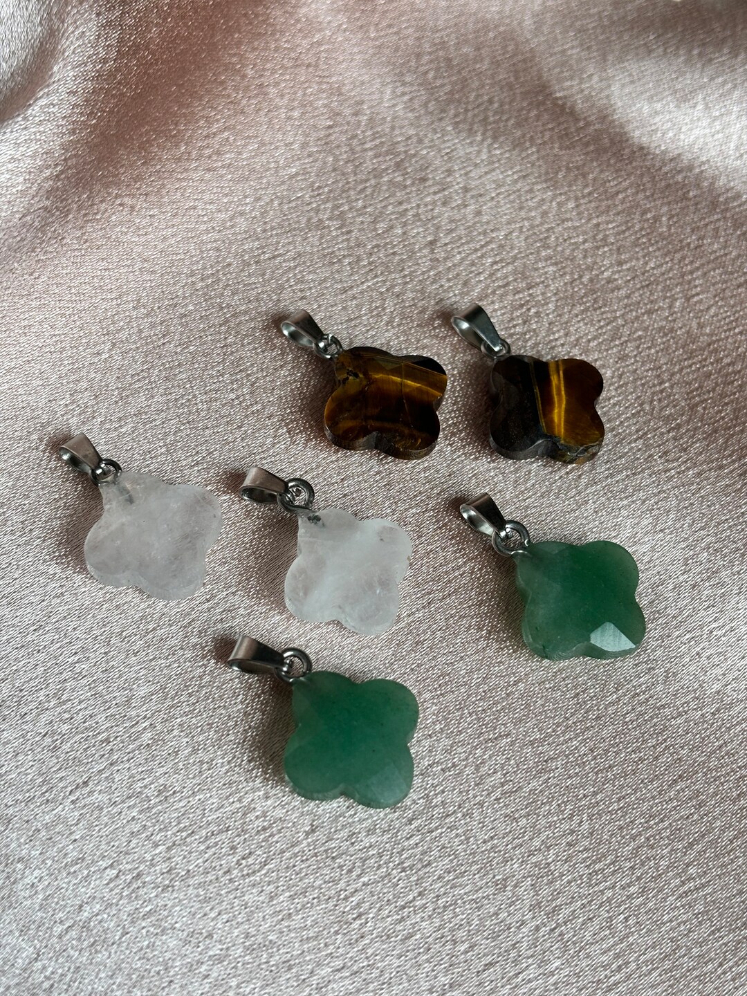 Natural Gemstone Clover Pendant, Luxury Carved Faceted Clover Charm in ...