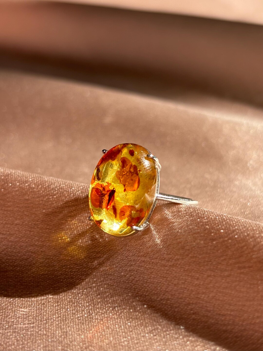 Natural Amber Ring, Handmade 925 Sterling Silver Oval Amber Ring in ...