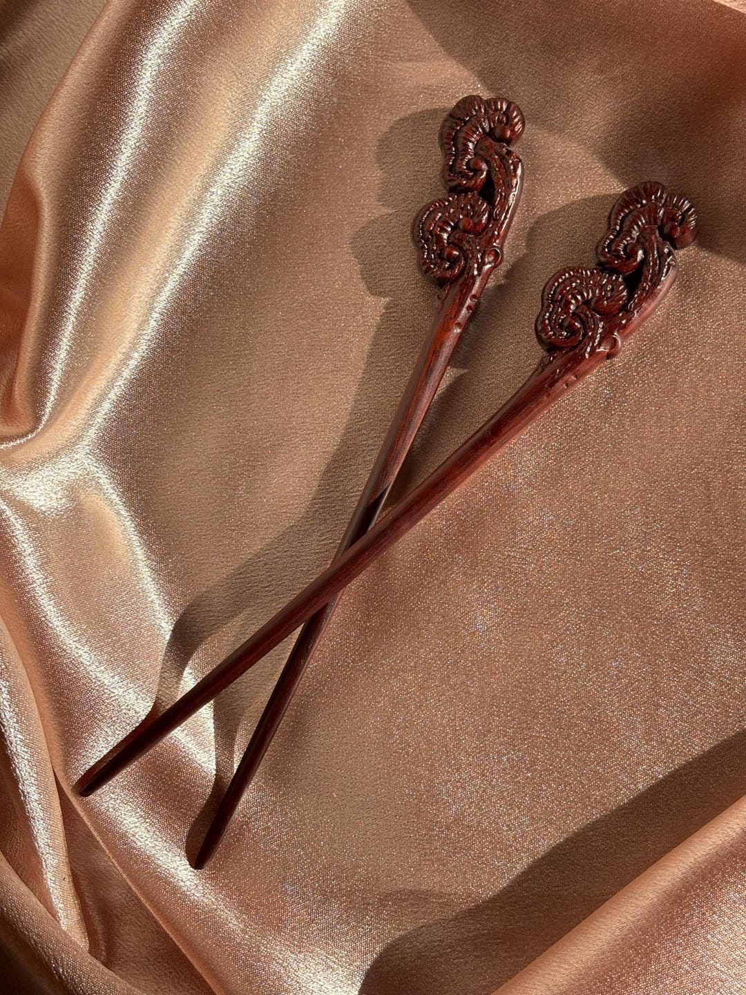 Sandalwood Hair Stick, Wooden Hair Pin, Carved Reishi Mushroom Design ...