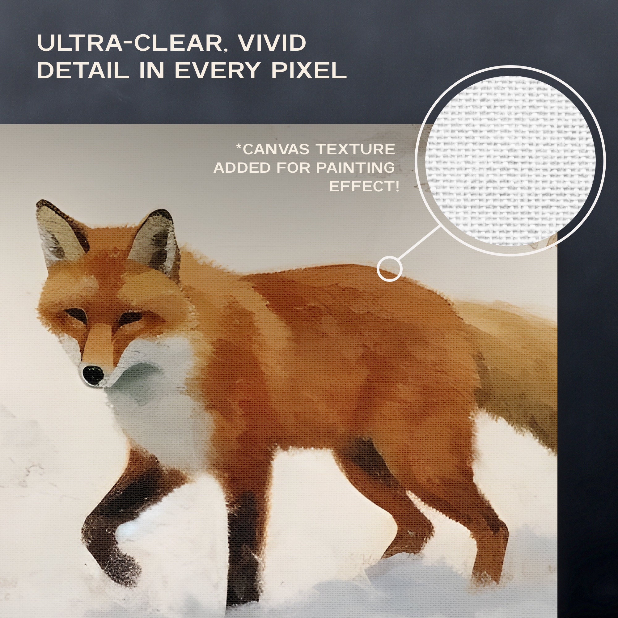 Frame TV Art Winter Fox Scene, Snowy Field Painting, Red Fox Portrait ...