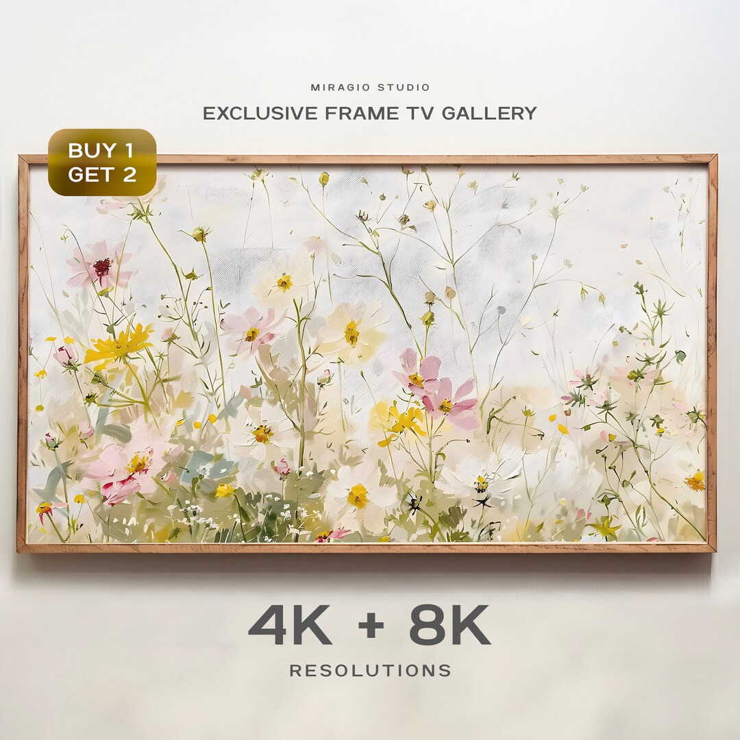 Frame TV Art Wildflower Meadow Painting, Colorful Floral Art ...