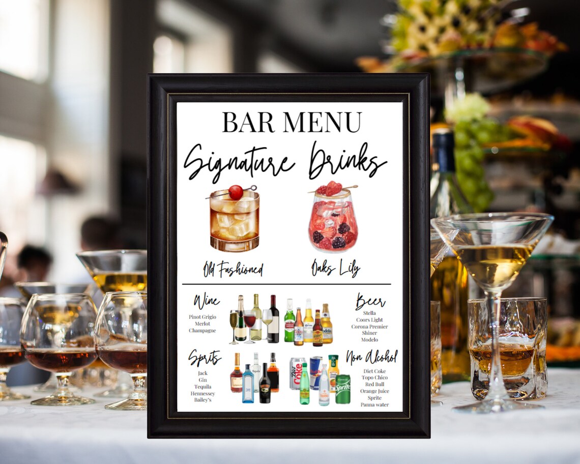 Signature Drink Sign Bar Menu Template Bar Menu Template Editable ...