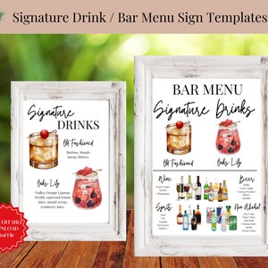 Signature Drink Sign | Bar Menu Template | Bar Menu Template Editable ...