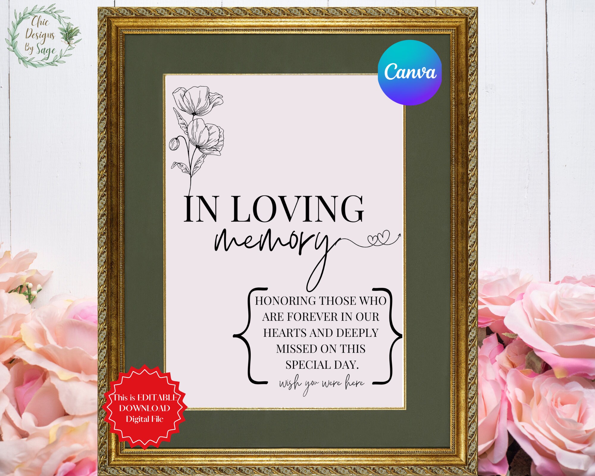 In Loving Memory Sign in Loving Memory Editable Template Editable ...