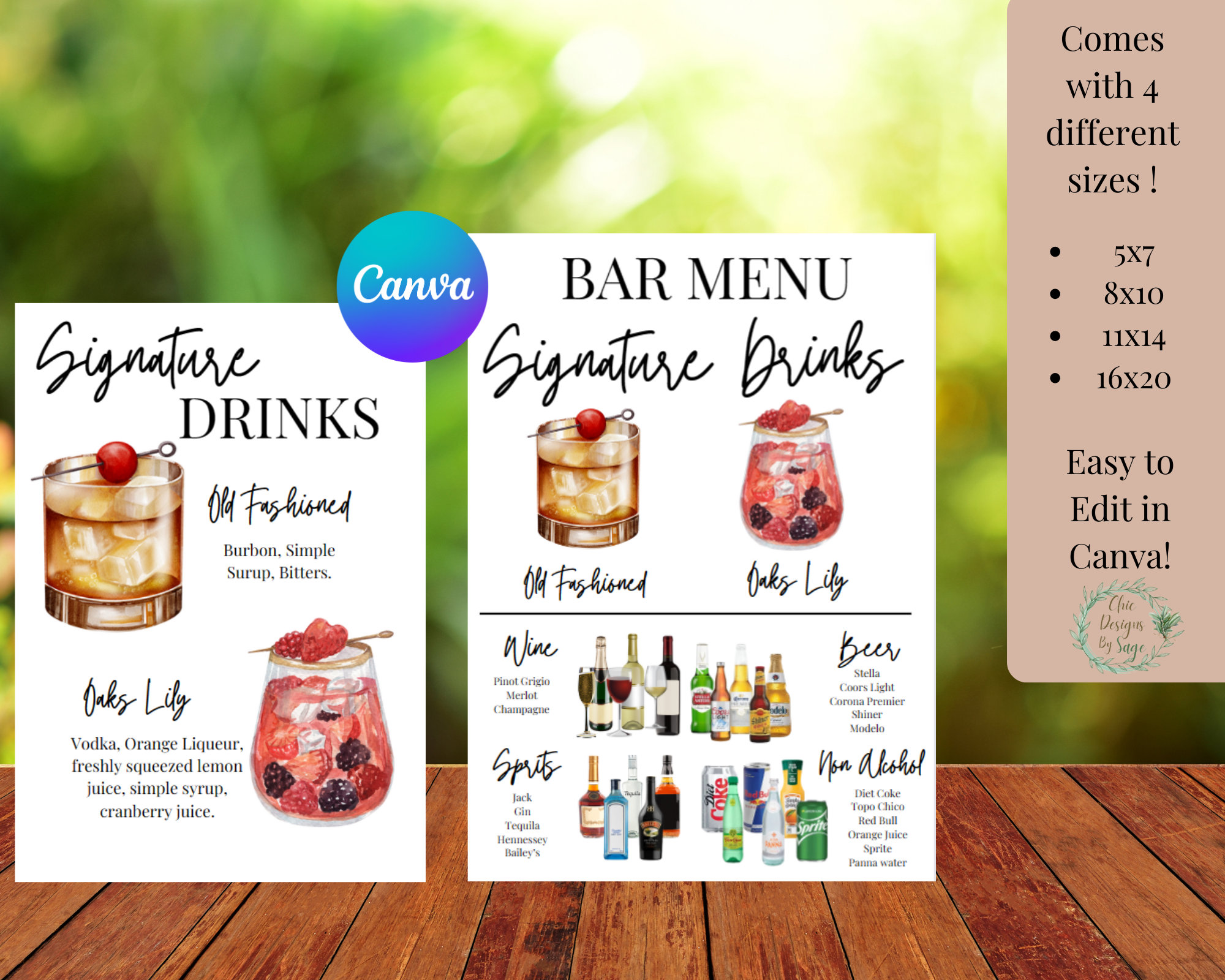 Signature Drink Sign | Bar Menu Template | Bar Menu Template Editable ...
