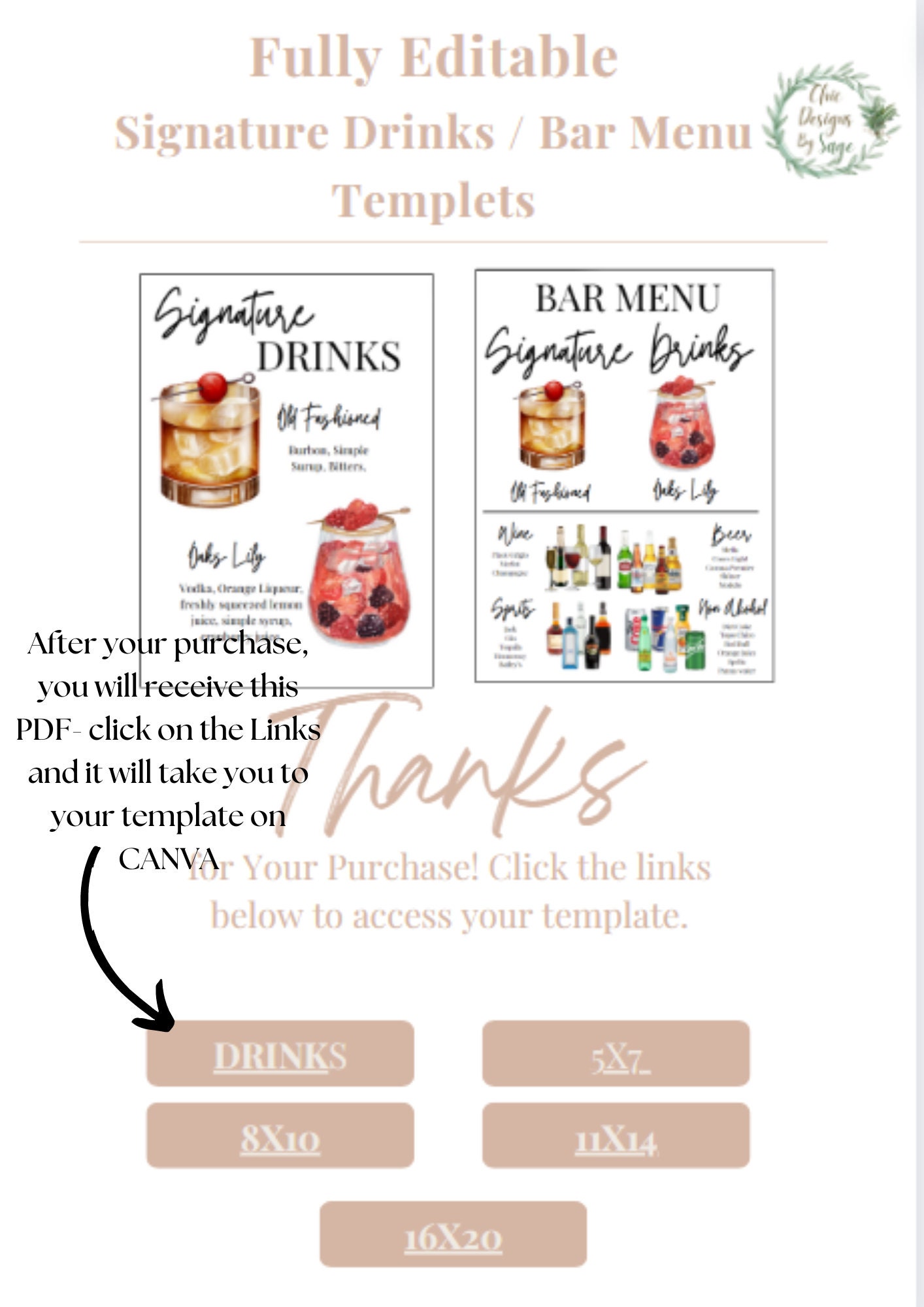 Signature Drink Sign | Bar Menu Template | Bar Menu Template Editable ...