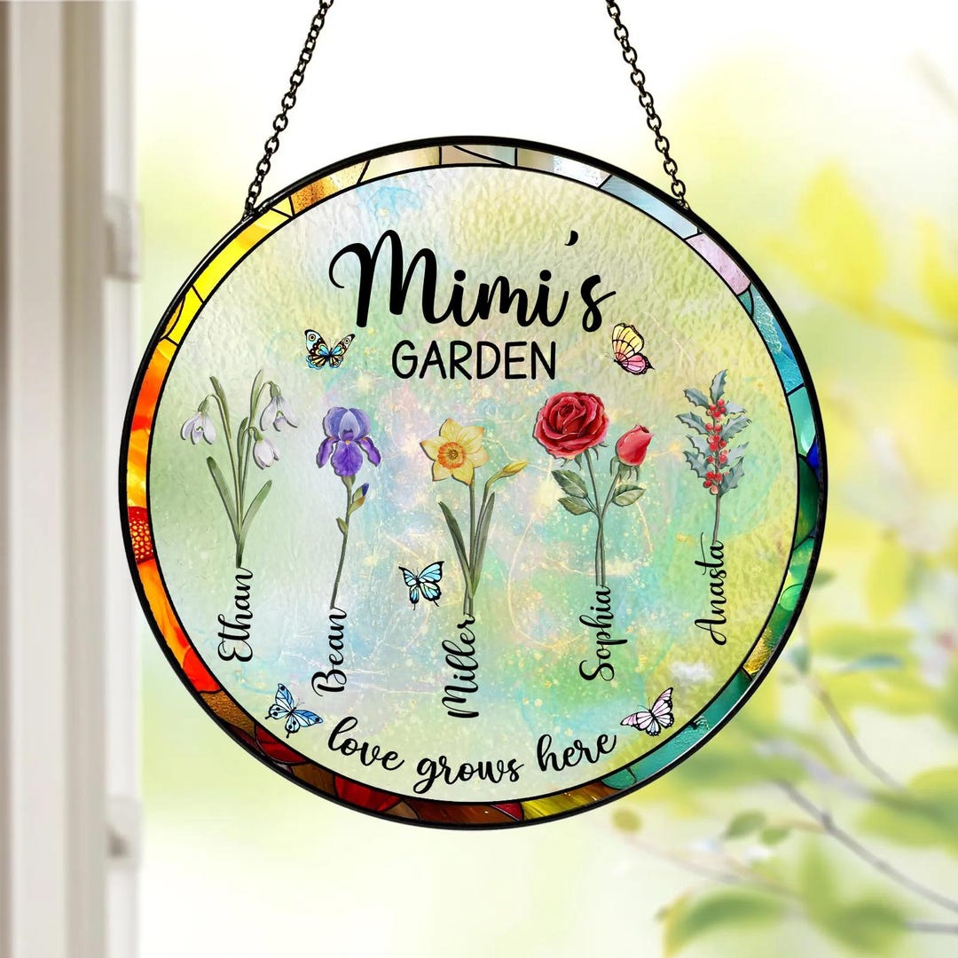 Personalized Mimi’s Garden Stained Glass, Custom Grandkids Name ...