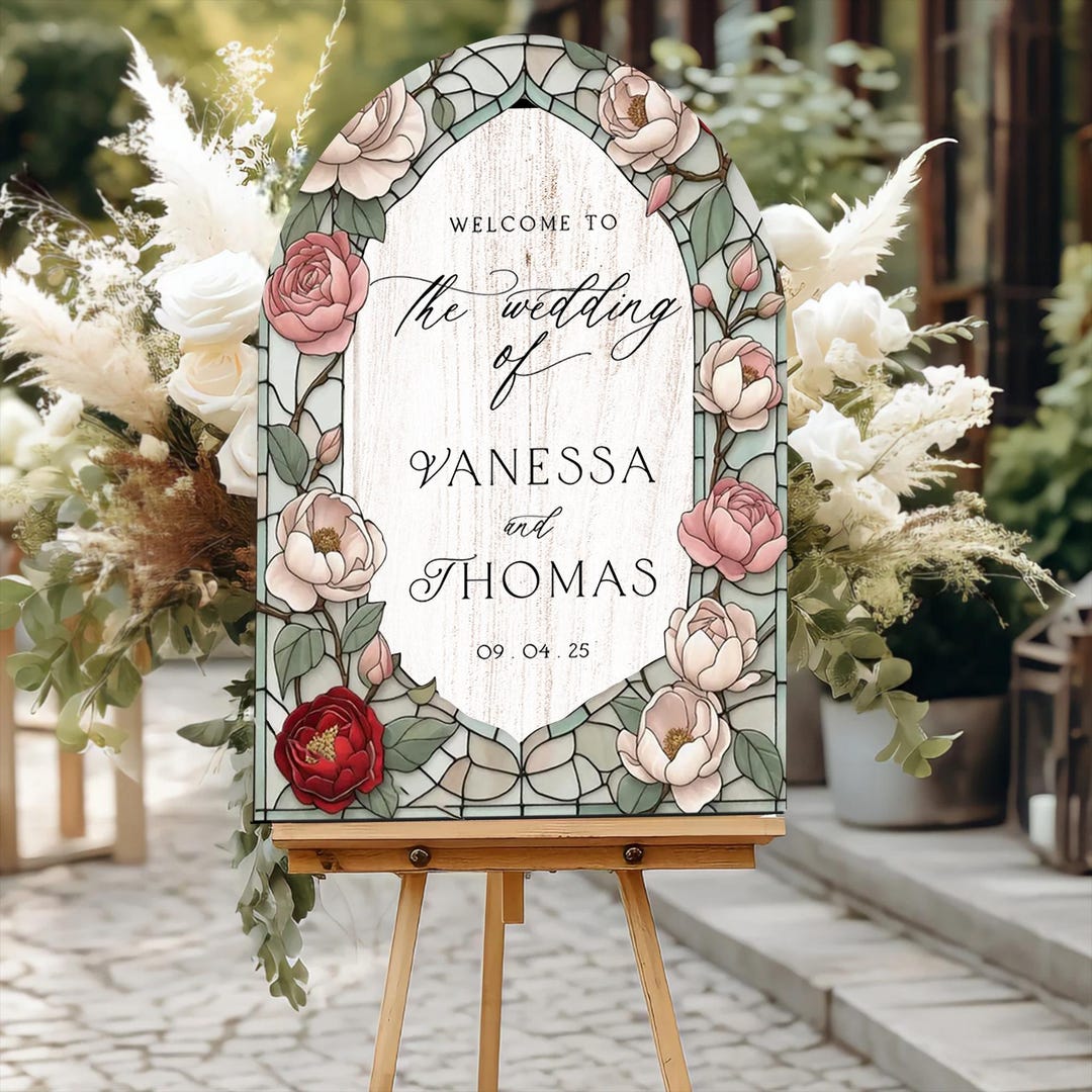 Stained Glass Floral Wedding Sign, Colorful Floral Custom Wedding ...