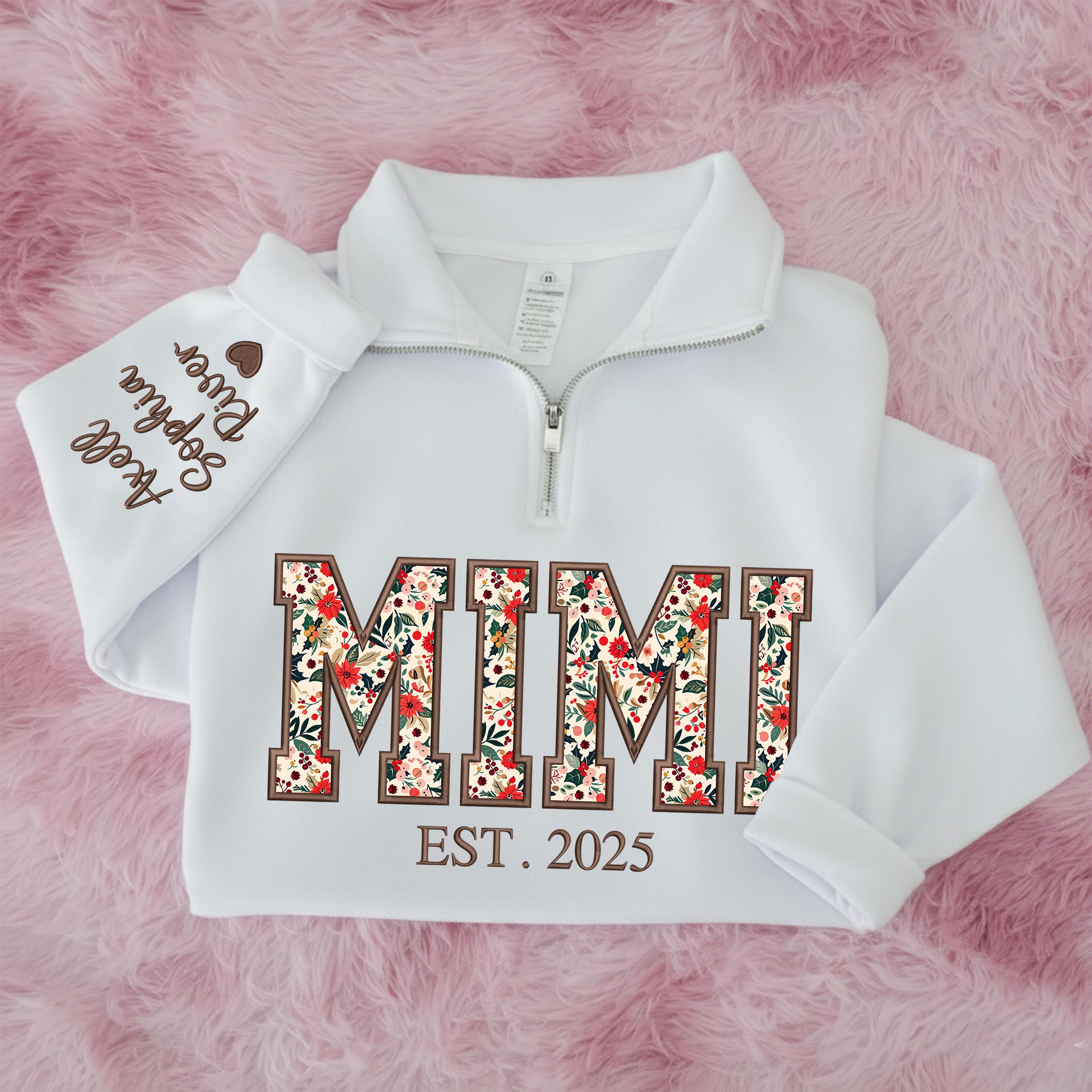 Custom Embroidered Mimi Zip Sweatshirt, Grandma Floral Applique ...