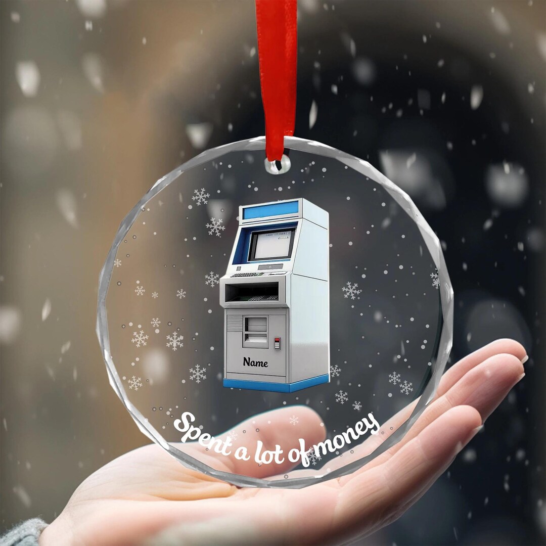 Personalized ATM Bank Cash Machine Christmas Glass Ornament, Xmas Tree ...