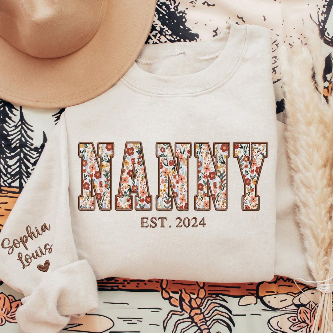 Custom Embroidered Nanny Sweatshirt, Nanny Floral Applique Sweatshirt ...