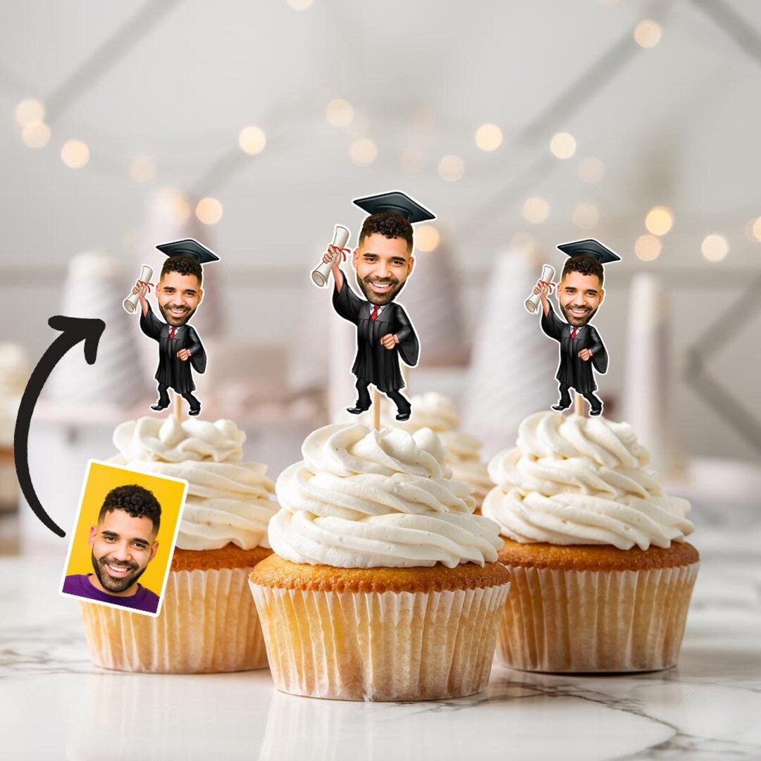 Funny Graduation Cupcake Topper, Cartoon Grad Face, Personalized 2025 ...