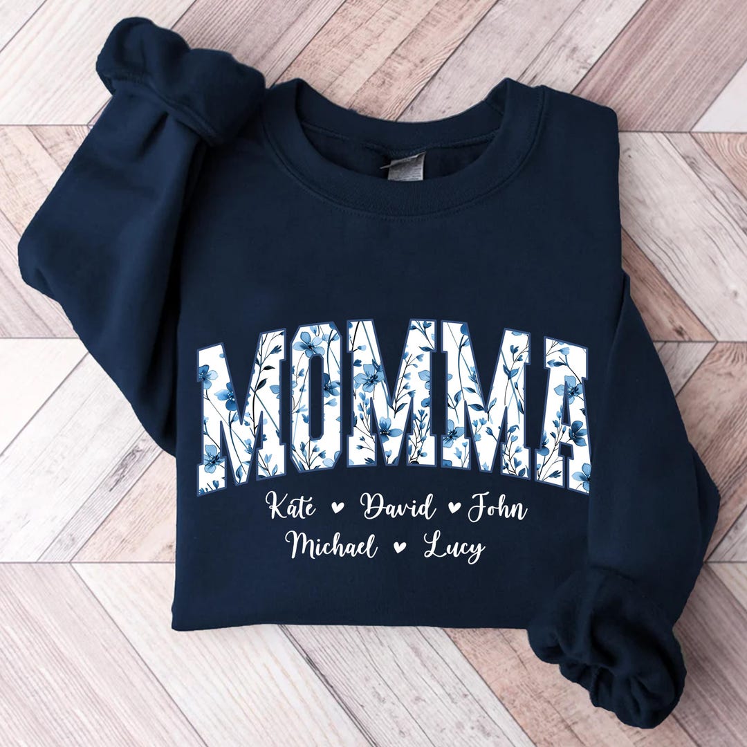 Custom Momma Sweatshirt - Floral Appliqué Momma Sweater With Kid's ...