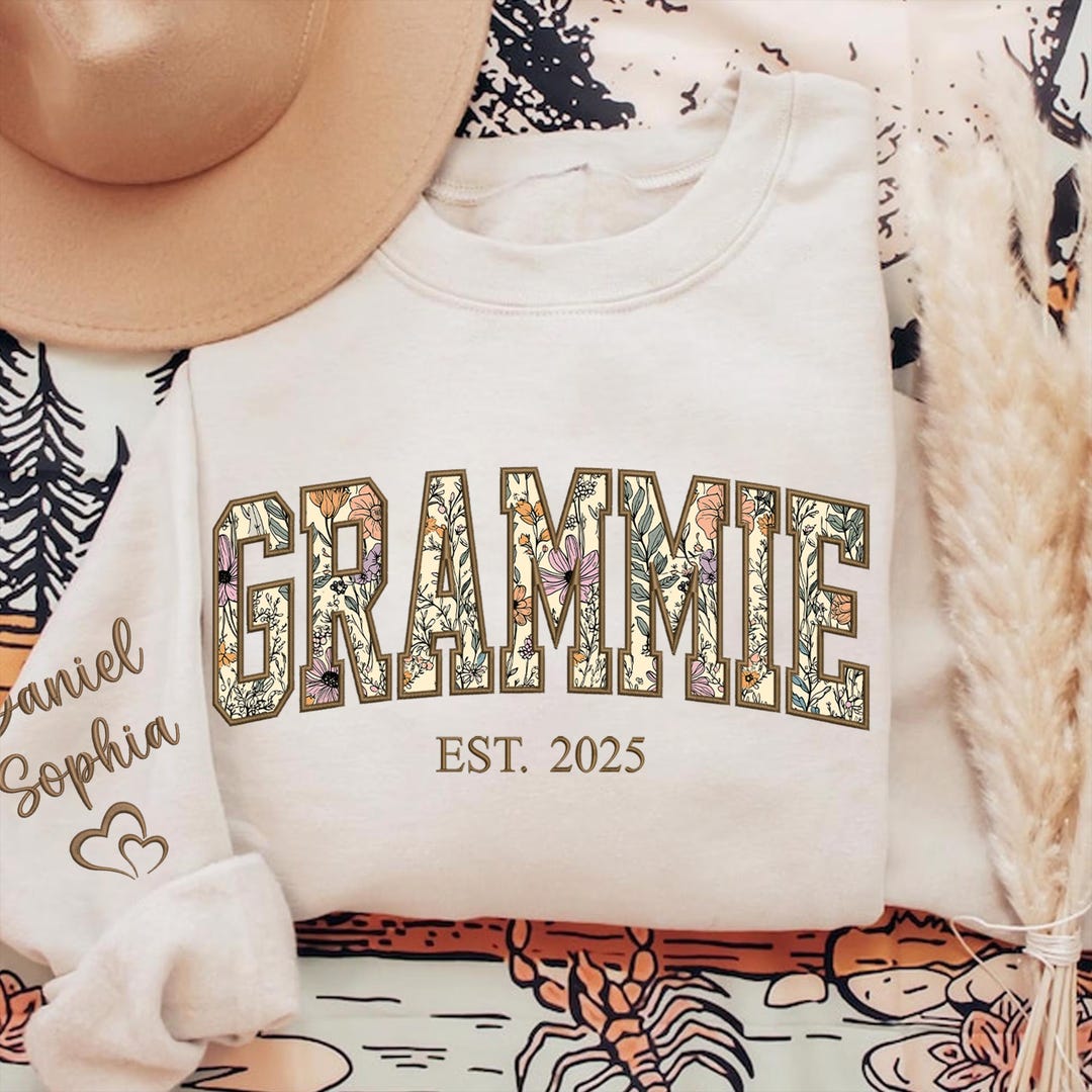 Custom Grammie Sweatshirt - Floral Appliqué Embroidered Grammie Sweater ...