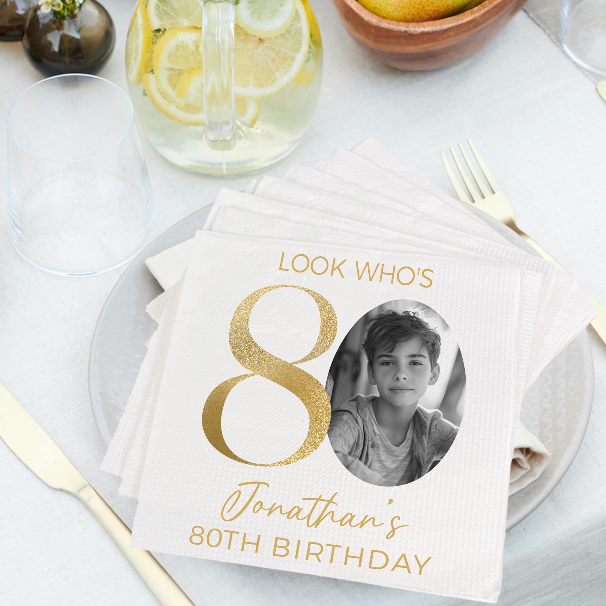 Custom 80th Birthday Photo Napkins, Personalized Birthday Napkins ...