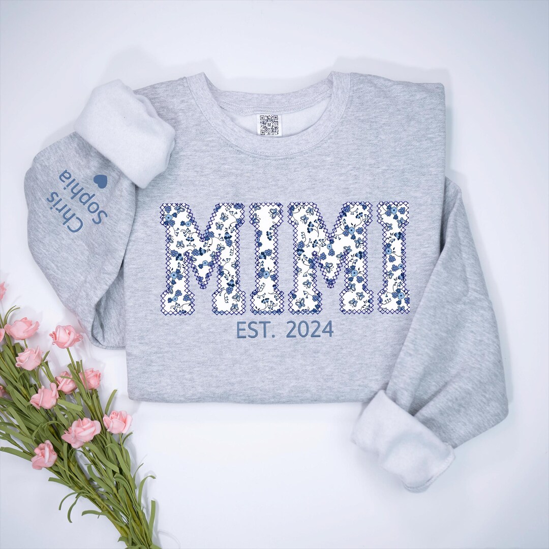 Personalized Applique Floral Mimi Sweatshirt, Custom Mimi Embroidered ...