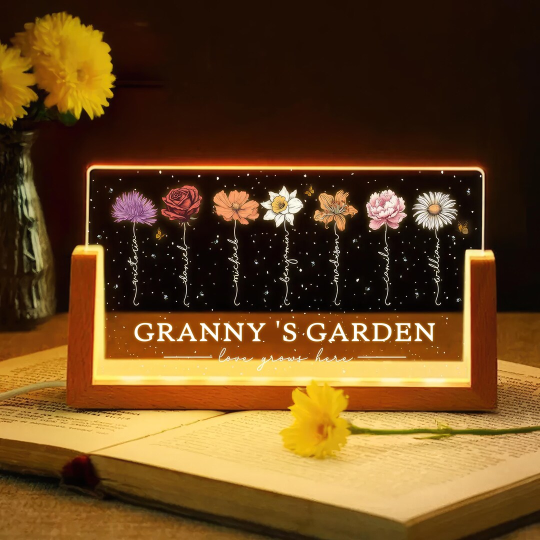 Granny’s Garden Acrylic LED Night Light, Custom Birthflower Night Light ...