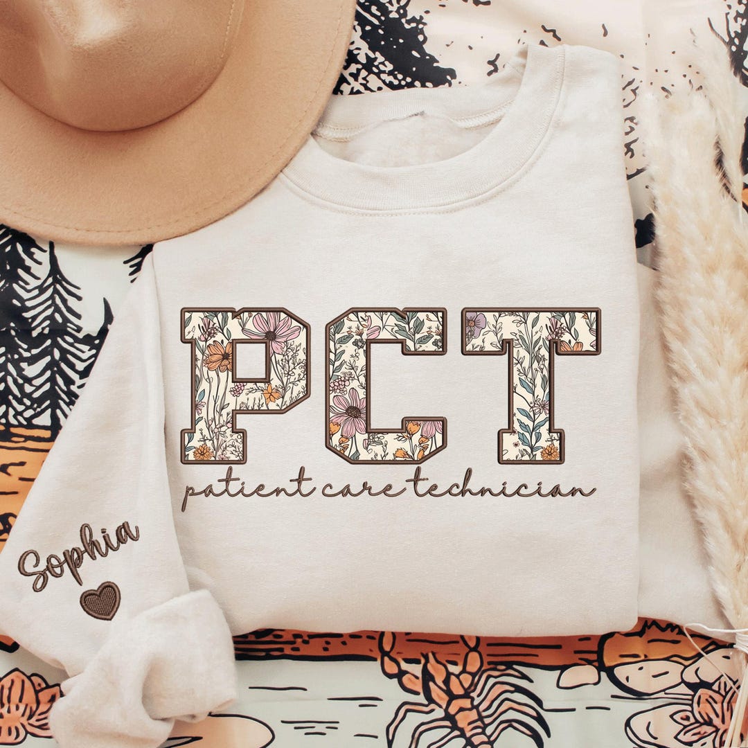 Personalized Embroidered PCT Nurse Sweatshirt, Custom Floral Applique ...