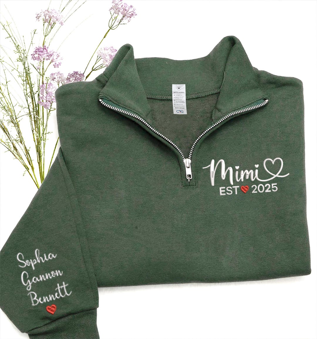 Personalized Mimi Embroidered Quarter Zip Sweatshirt Kids Names, Est ...