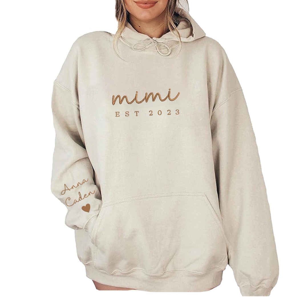 Custom Embroidered Mimi Sweatshirt With Grandkids Names on Sleeve, Est ...
