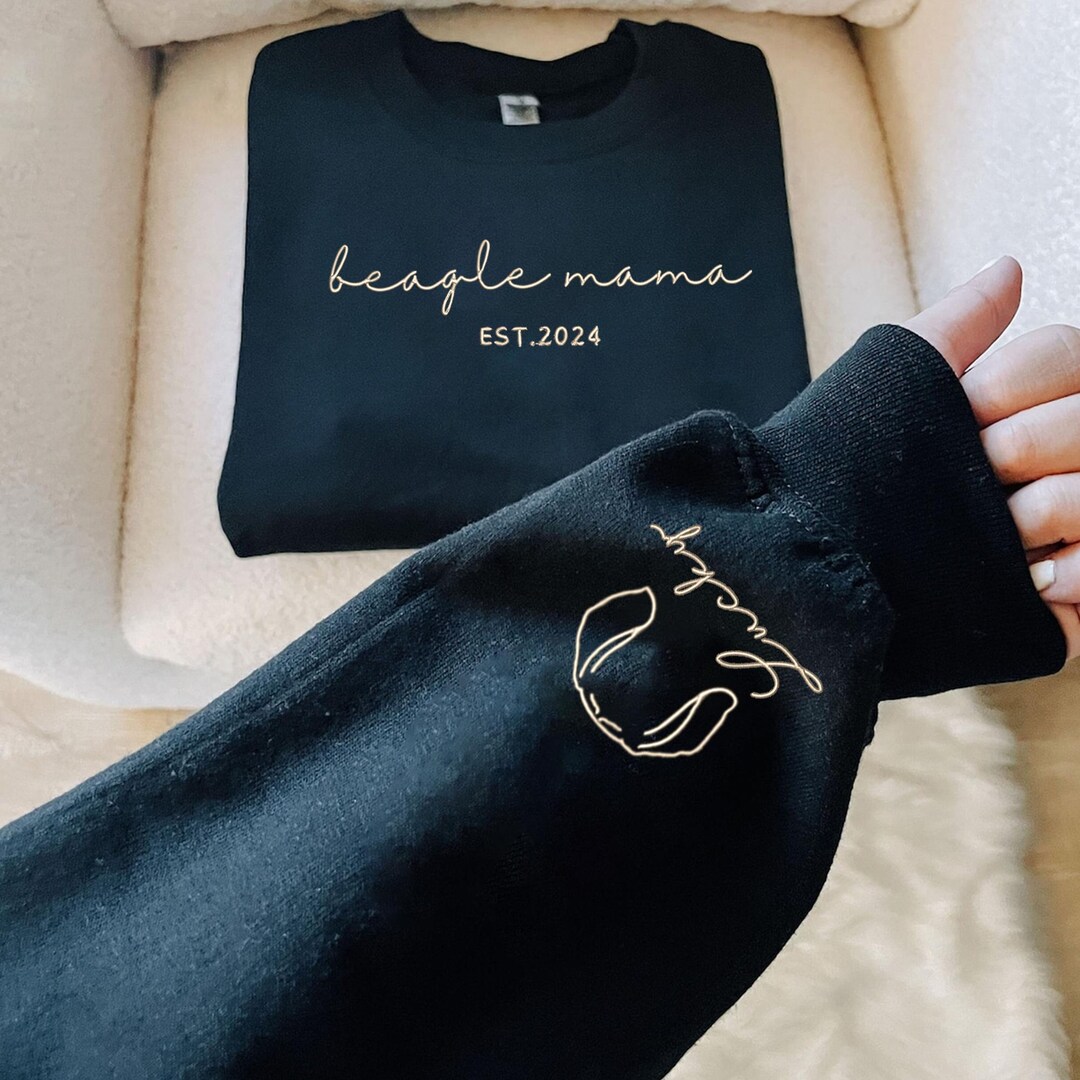 Embroidery Beagle Mama Sweatshirt With Name on Sleeve, Embroidered ...