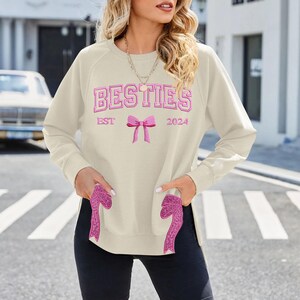 Personalized Besties Side Bow Cut-out Sweatshirt With Glitter, Trendy ...