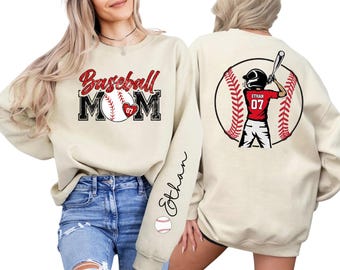 Baseball Mom Sweatshirt Baseball Mama Sweatshirt Name on Sleeve Custom ...
