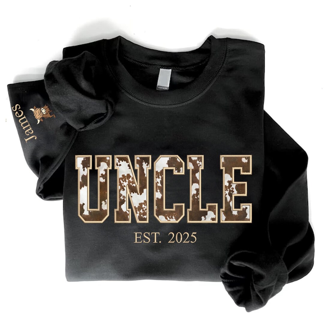 Custom Appliqué Cow Print Uncle Sweatshirt - Western Uncle Crewneck ...