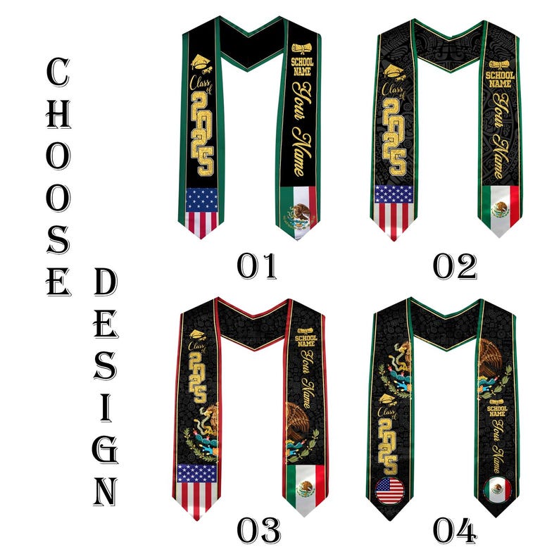 Custom Mexican Graduation Sash, Guadalupe Stole, Mexican American Flag ...