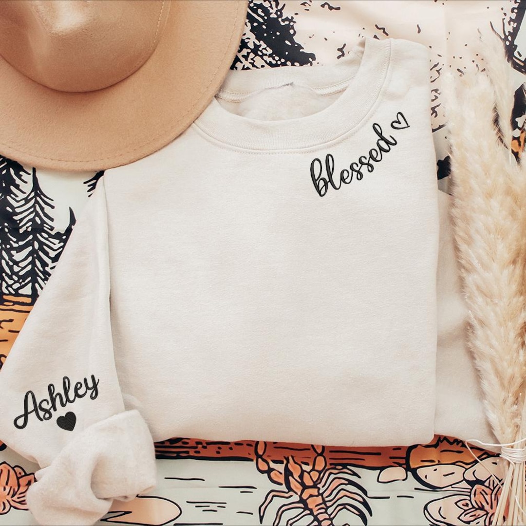 Embroidered Blessed Sweatshirt, Christian Crewneck,faith-based Sweater ...