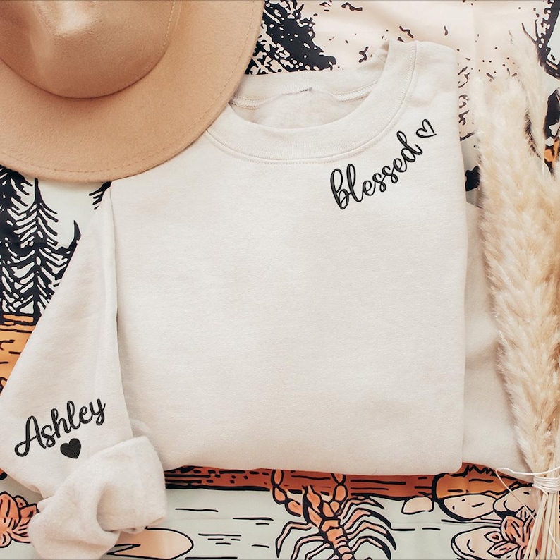 Embroidered Blessed Sweatshirt, Christian Crewneck,faith-based Sweater ...