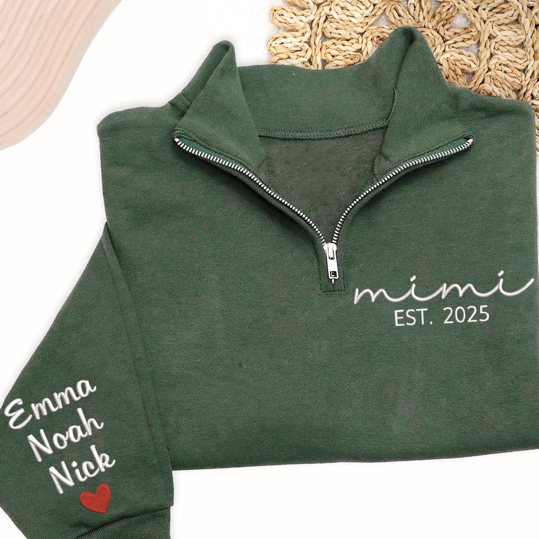 Personalized Mimi Embroidered Quarter Zip Sweatshirt Kids Names, Est ...