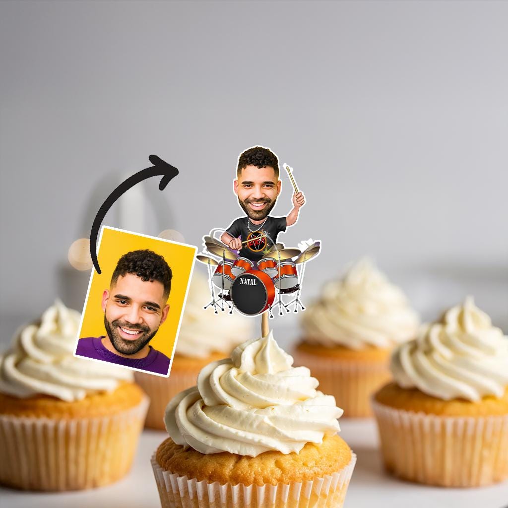 Drummer Cupcake Topper, Custom Caricature Drummer Cake Decoration ...