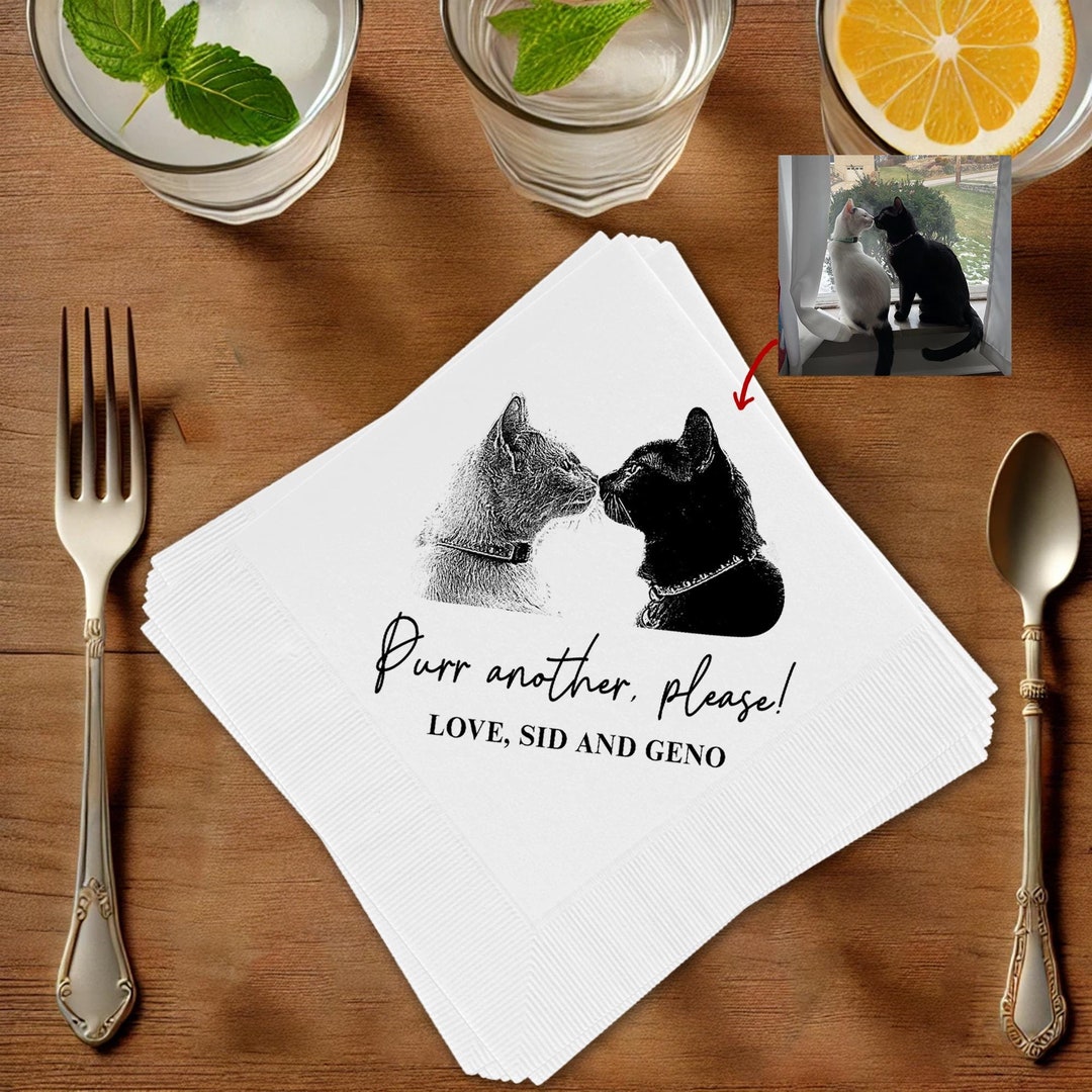 Custom Cat Cocktail Napkins, Dog Wedding Napkins, Custom Pet Cocktail ...