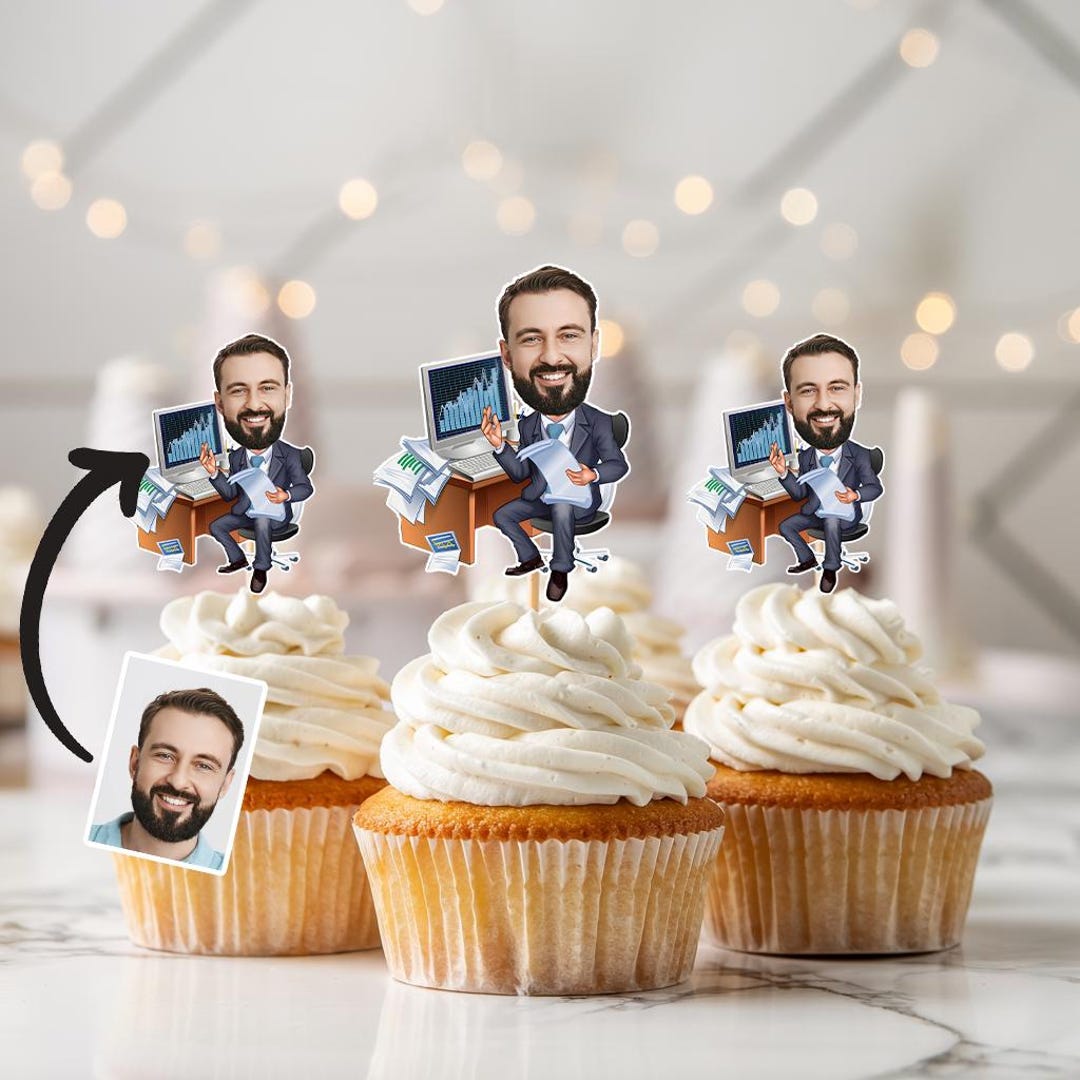 Male Coworker Cupcake Topper, Custom Cartoon Office Face, Personalized ...